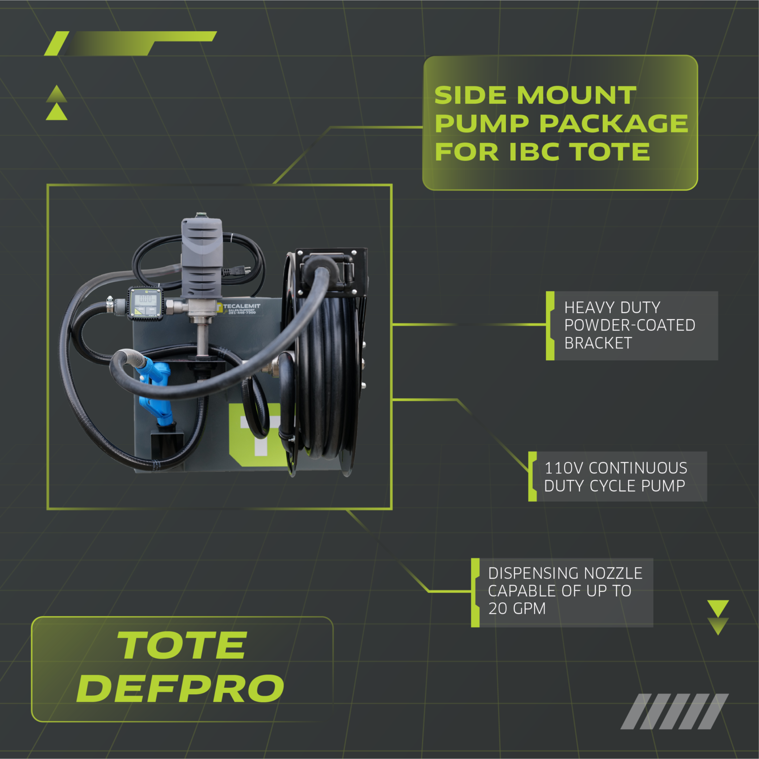 TOTE DEFPRO SIDE MOUNT PUMP PACKAGE FOR IBC TOTE - TECALEMIT USA